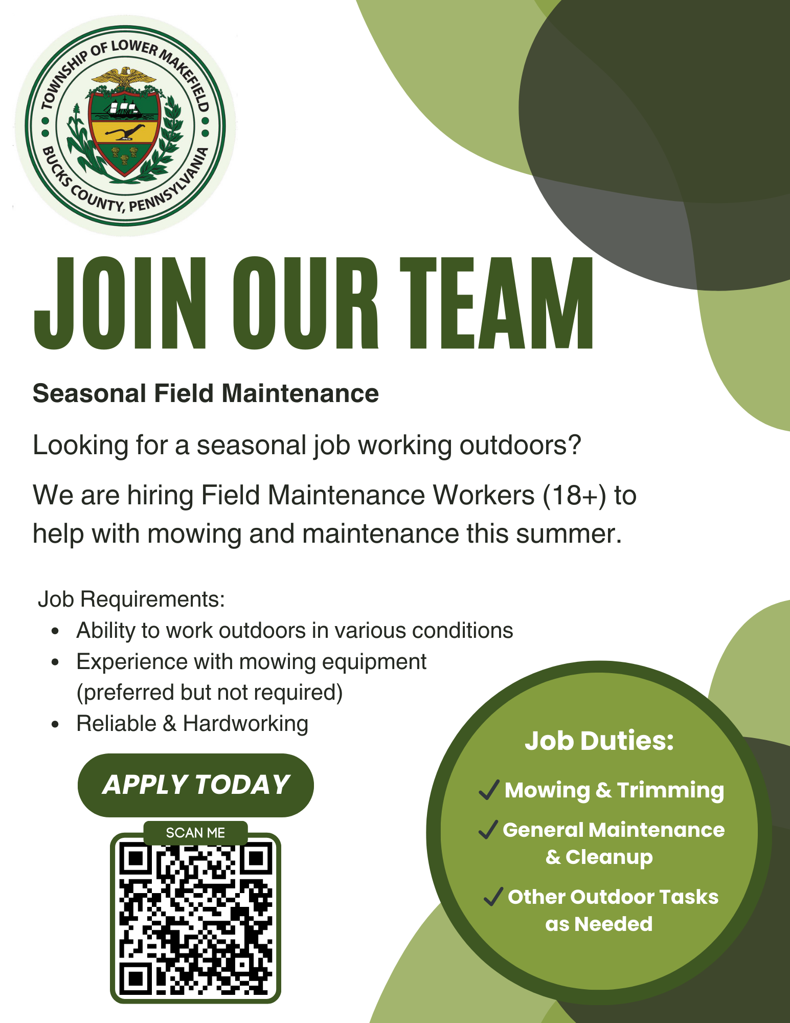 Employment & Volunteer Opportunities | Lower Makefield Township